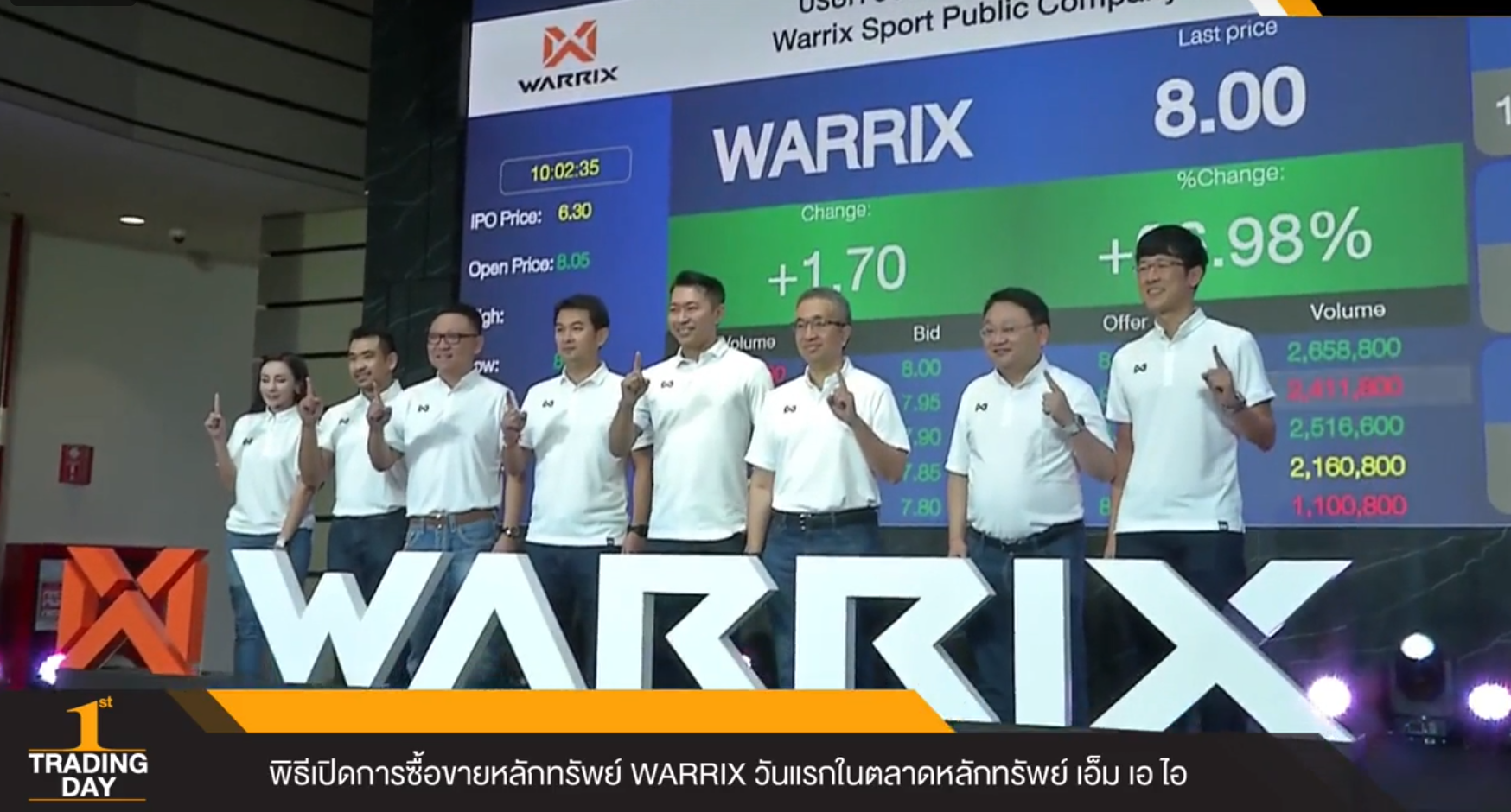 WARRIX ซื้อขายวันแรกราคาอยู่ที่ 8.05 บาท เหนือจอง 27.77%