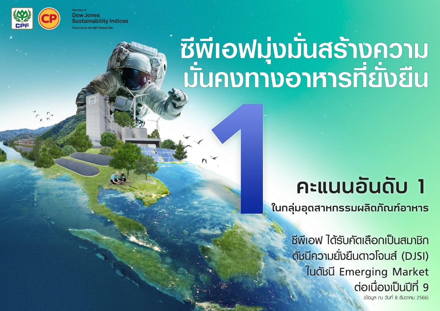 ซีพีเอฟ คว้าอันดับ 1 ดัชนีความยั่งยืน DJSI