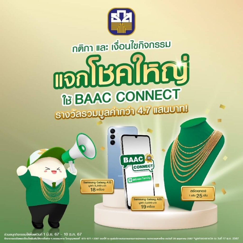 ธ.ก.ส. แจกโชคใหญ่ ผู้ใช้ BAAC Connect ลุ้นรางวัลกว่า 4.7 แสนบาท
