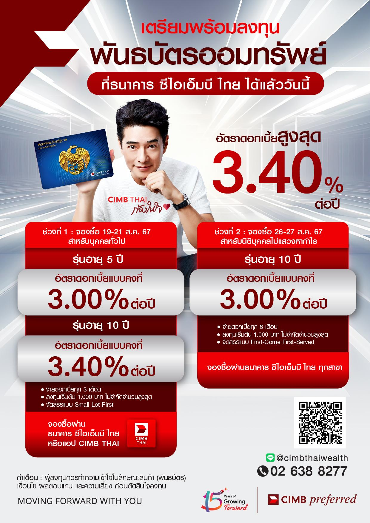 CIMB THAI พร้อมขายพันธบัตรออมทรัพย์บนแอปฯ CIMB THAI และสาขา