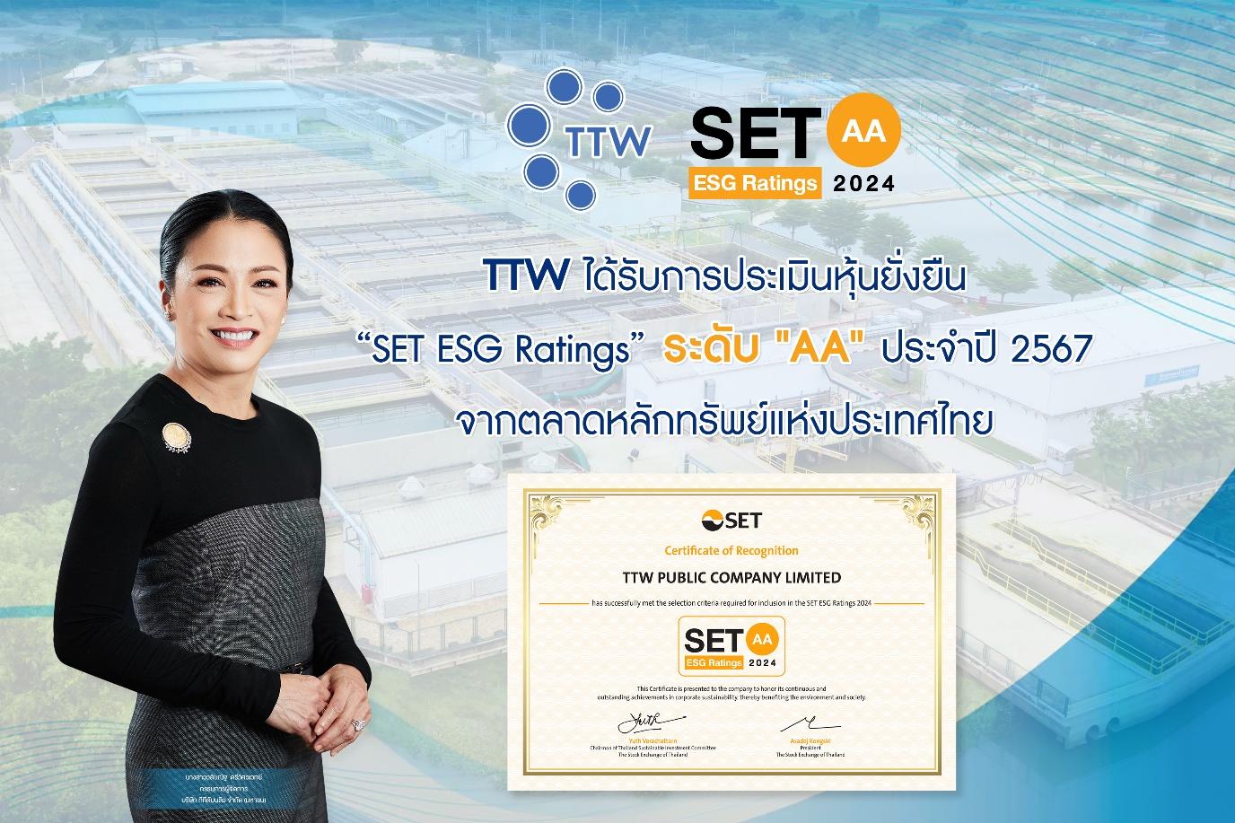 TTW ได้รับการประเมิน หุ้นยั่งยืน "SET ESG Ratings" ประจำปี 2567