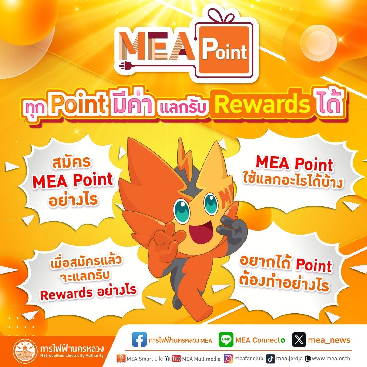 MEA Point ทุก Point มีค่าแลกรับ Rewards ได้